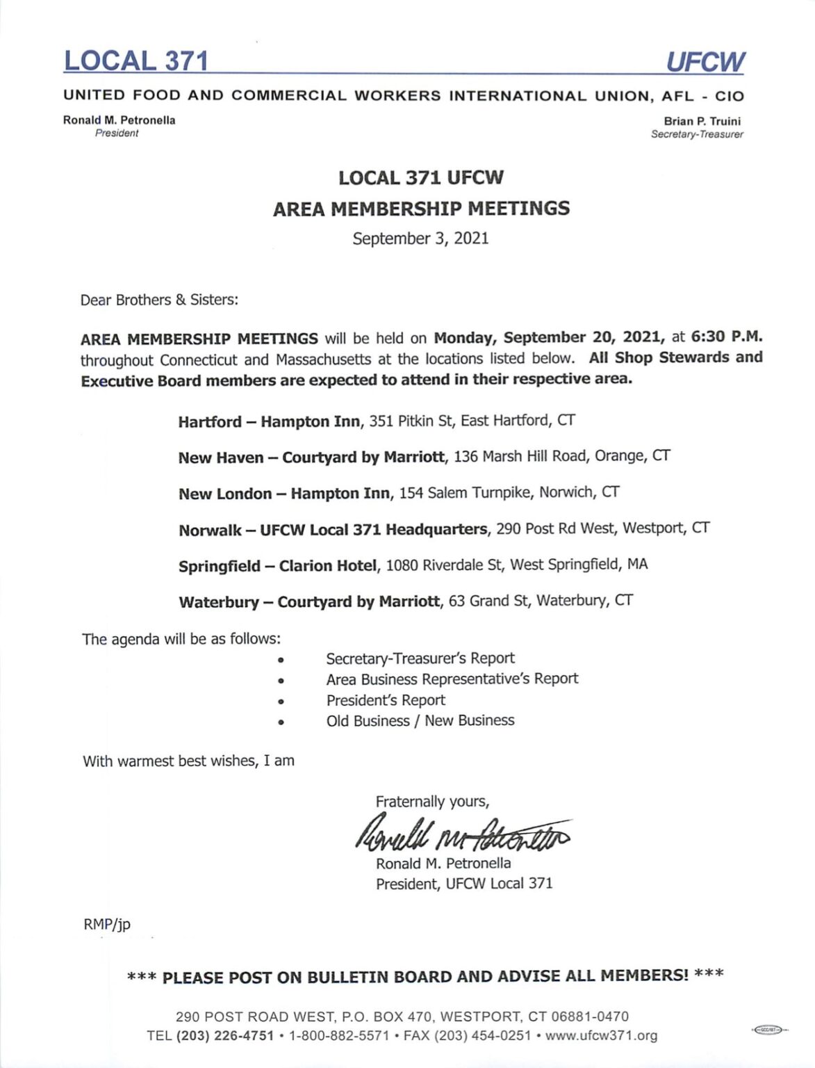 Local 371 Area Membership Meetings September 20th! - UFCW 371