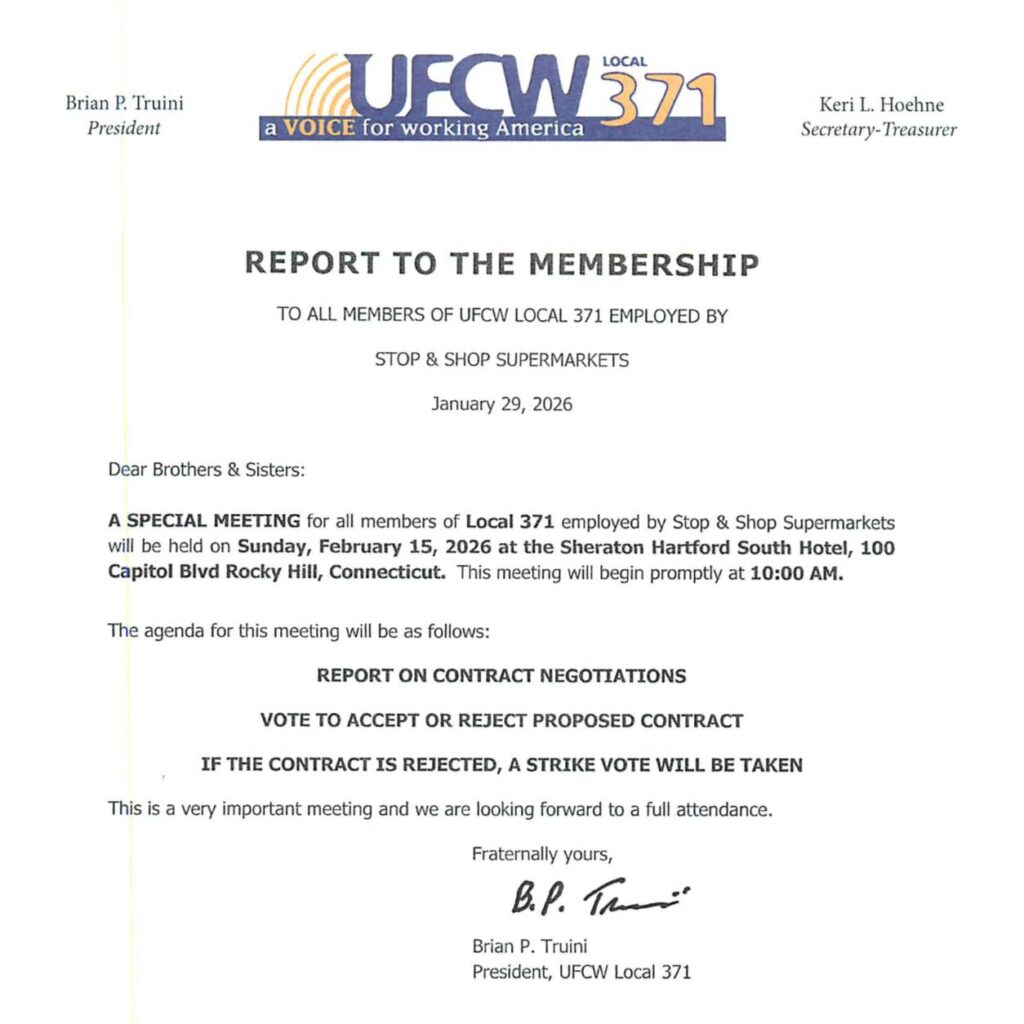 UFCW Local 371 Stop & Shop Contract Meeting February 15th - UFCW 371
