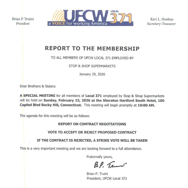 UFCW Local 371 Stop & Shop Contract Meeting February 15th - UFCW 371